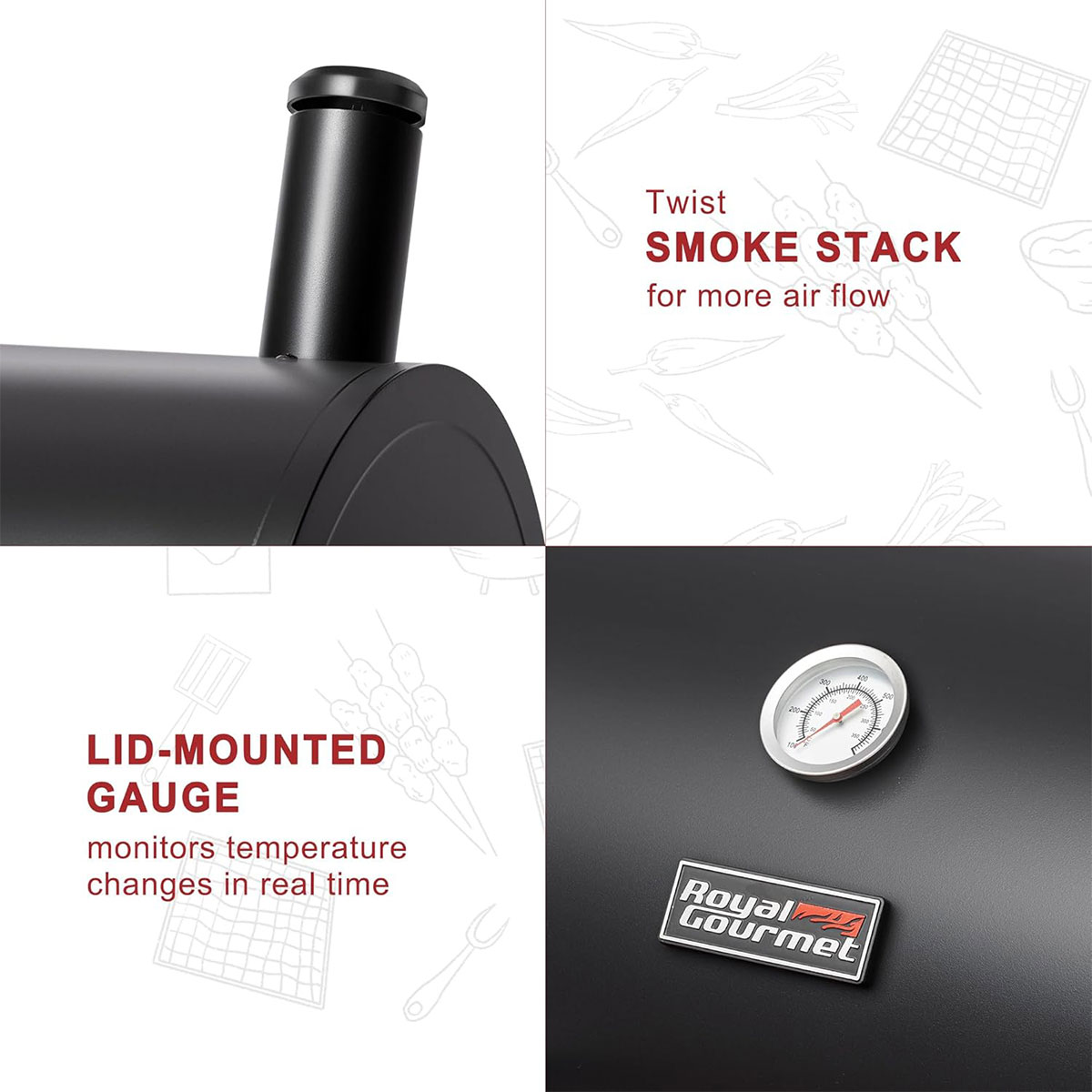 ROYAL GOURMET Charcoal BBQ with Offset Smoker - WoodandGas