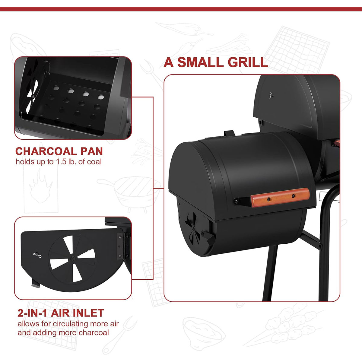ROYAL GOURMET Charcoal BBQ with Offset Smoker - WoodandGas